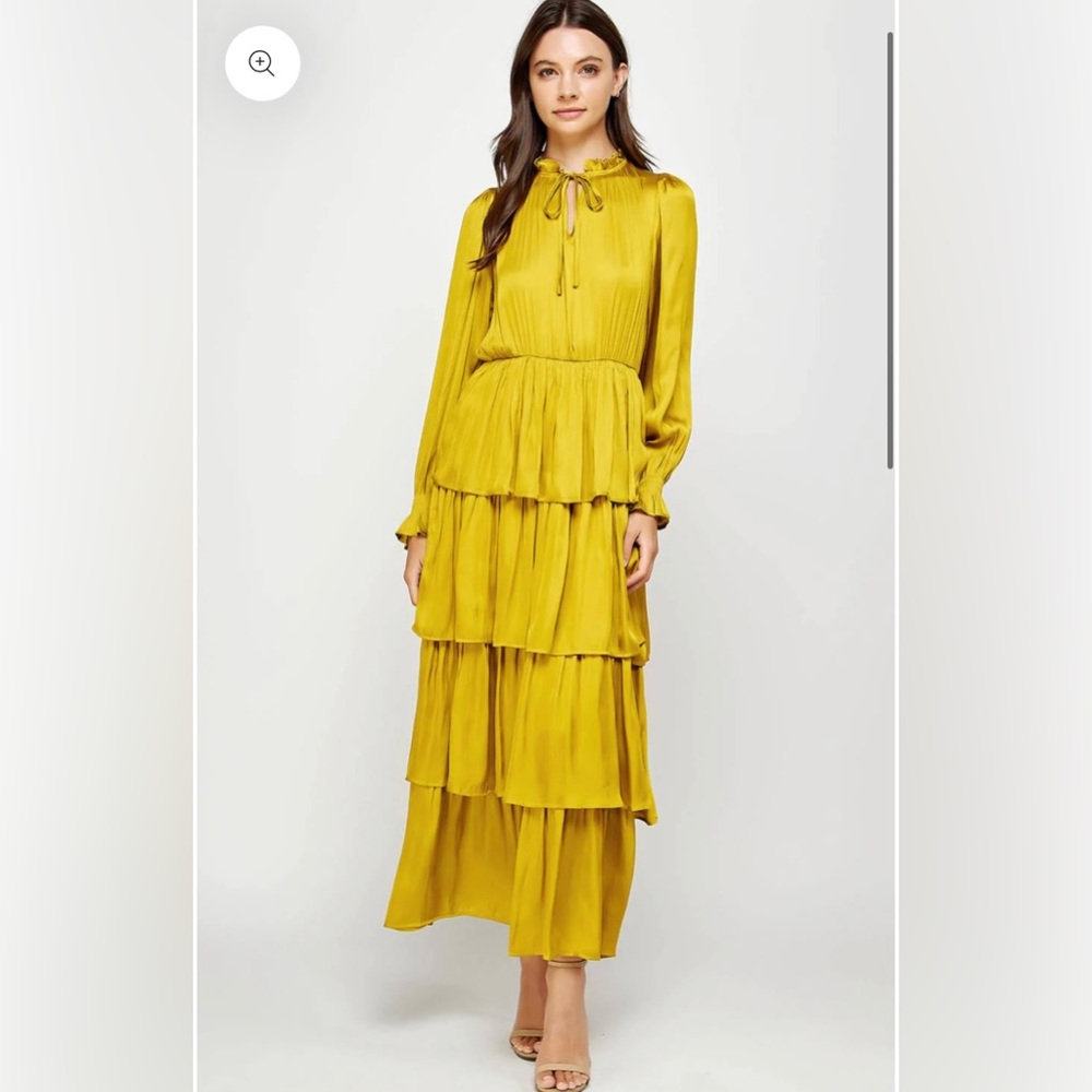 Tiered Ruffles Long Satin Dress - Gem
